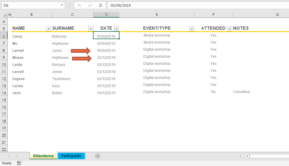 Attendance tracker Conditional formatting by formula - Microsoft Q&A
