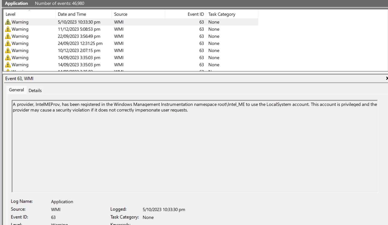 IntelMEProv WMI Warning - Microsoft Q&A