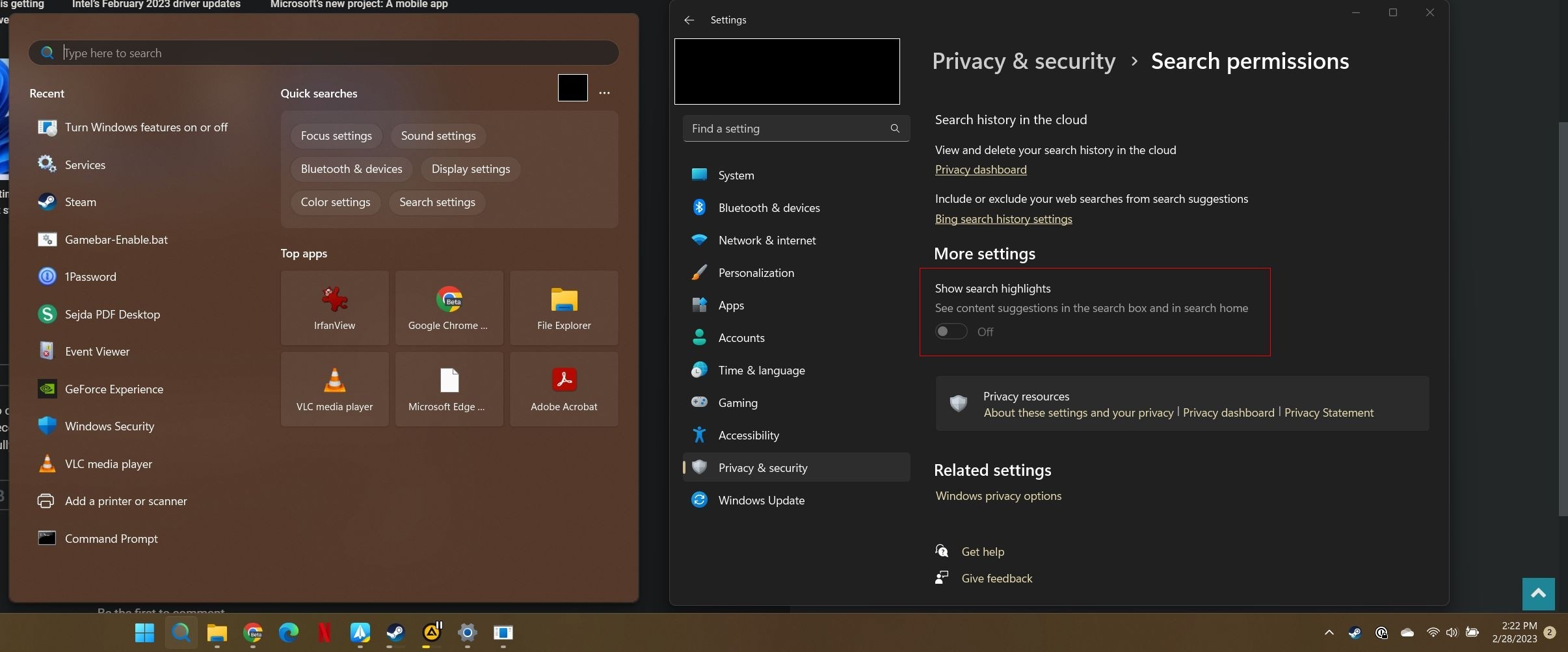 Windows Search Highlights option is greyed out - Microsoft Q&A