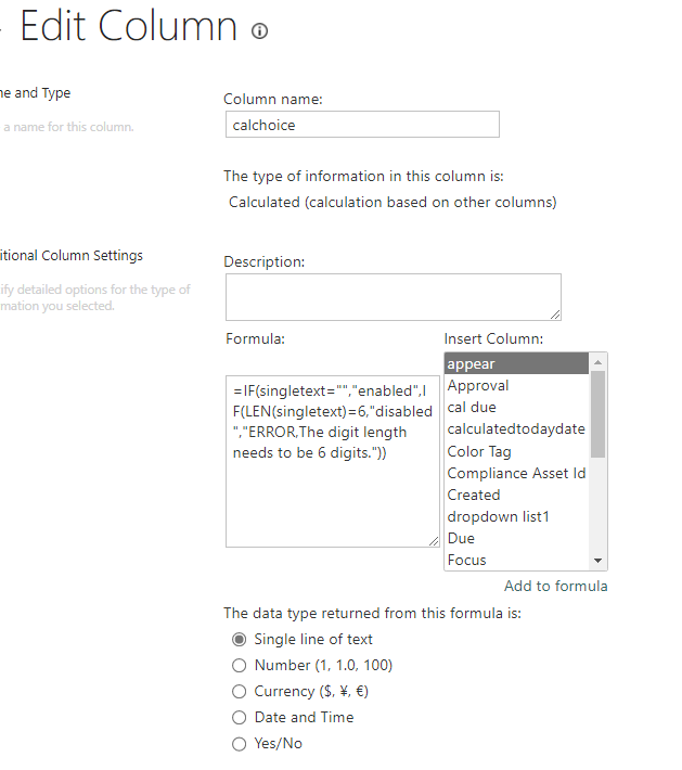 Microsoft lists - Select a choice depending on a column with single ...