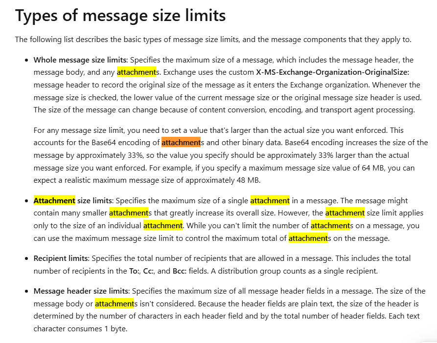 SMTP through SDN 38, SMTP: (Proxy) said 550 5.7.0 Message Size Violation - Microsoft Q&A