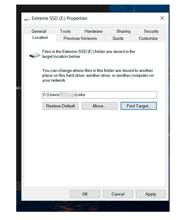 External hard drive location is "Links" folder - Microsoft Q&A