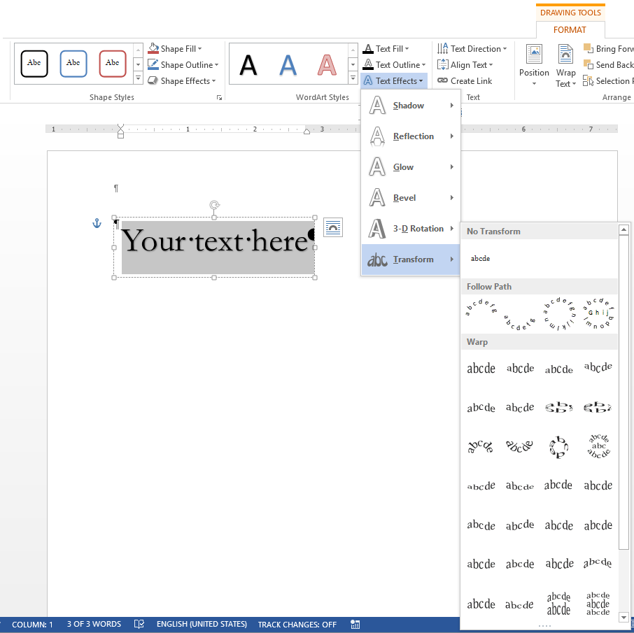 Word 2013 - forming arc shaped text - Microsoft Q&A