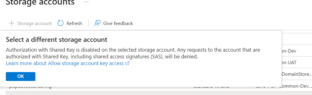 How to export data base when storage account shared key access disabled ...