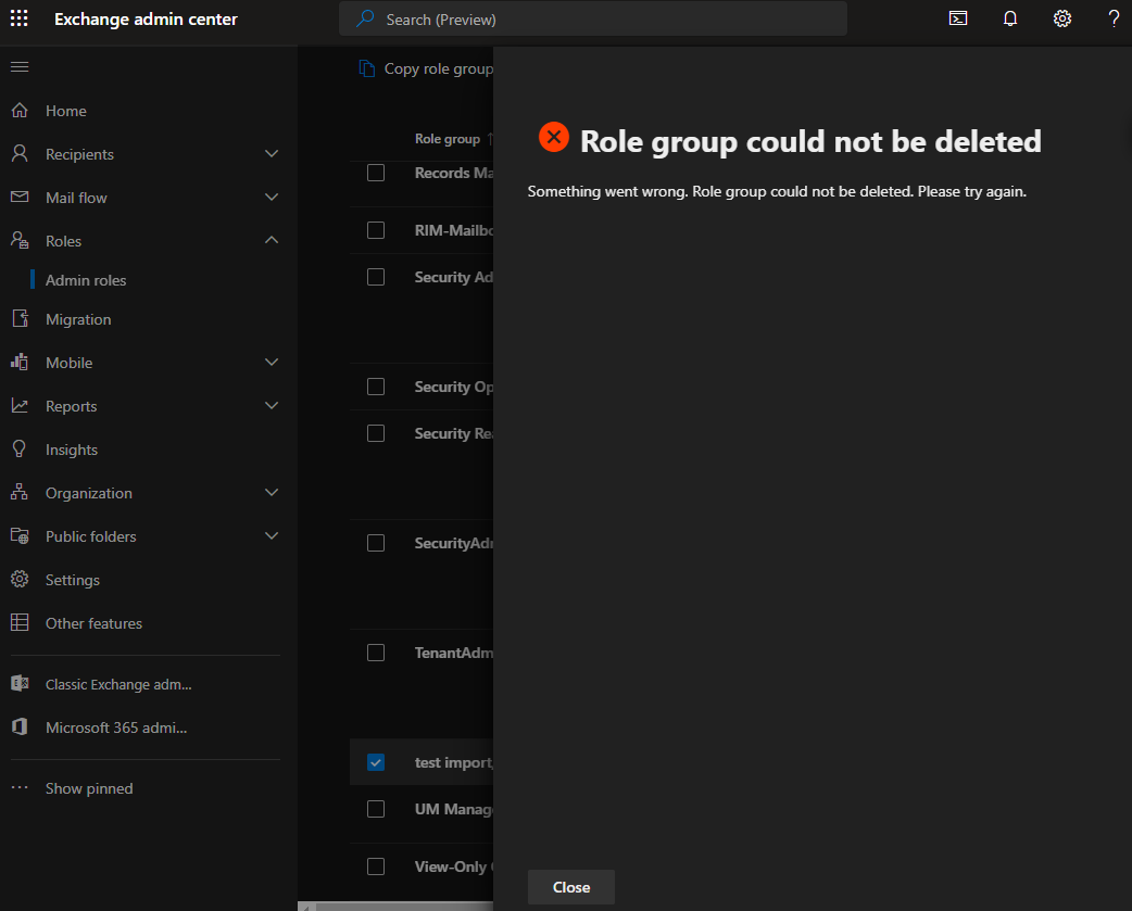 Cannot delete admin role group in exchange admin center - Microsoft Q&A