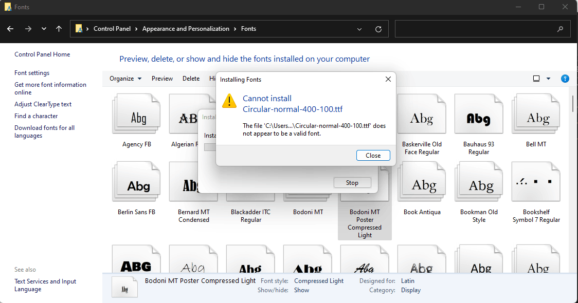 Cannot install needed fonts in Windows 11 - Microsoft Q&A