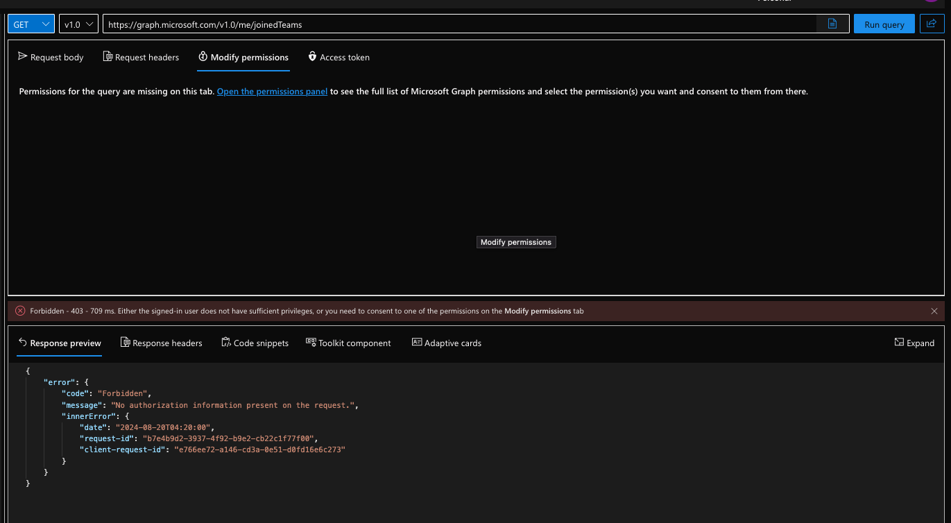 Get "403 Forbidden - No authorization information present on the request" when i try to get ...