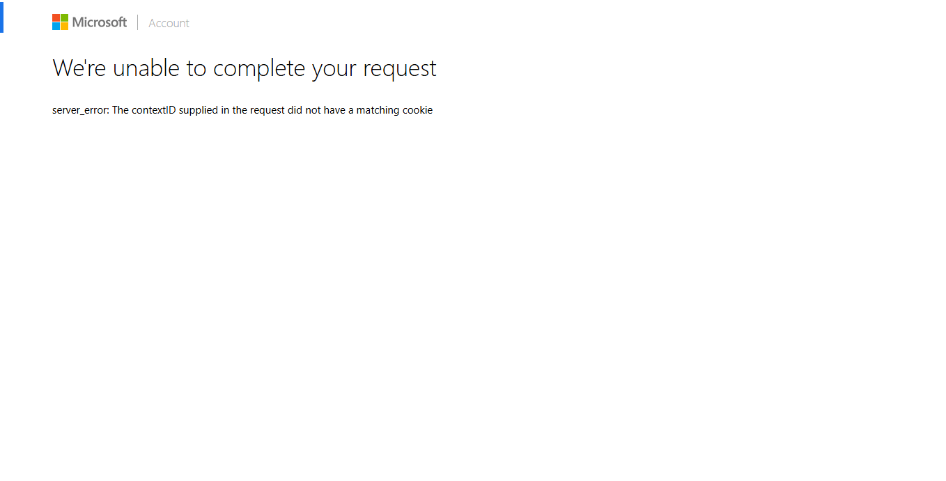 logging into microsoft account gives this message server_error: The ...
