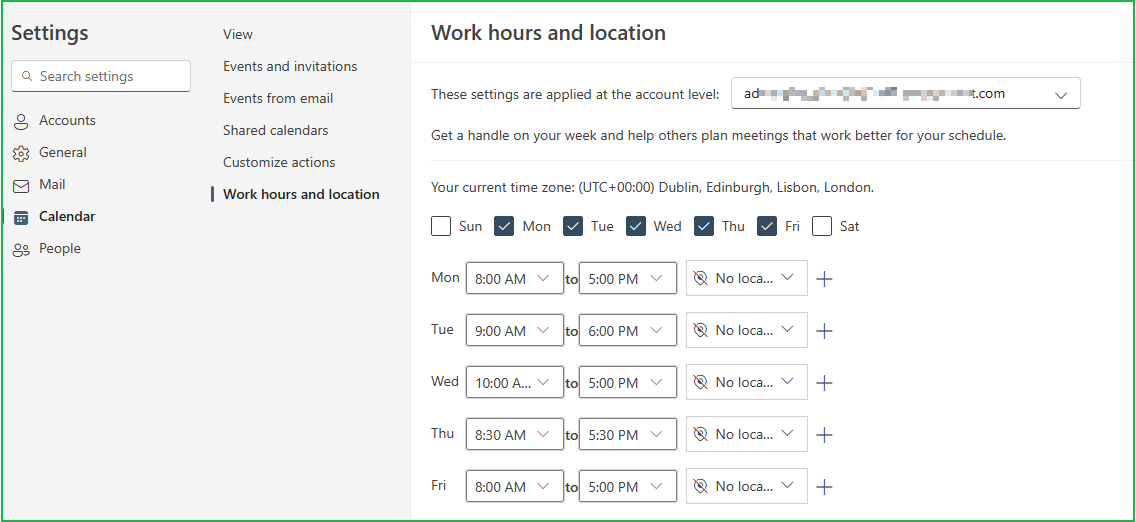How do I configure different working hours during the week within ...