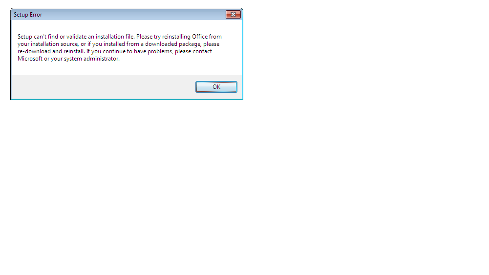 Error 'setup can't find or validate an installation file. Please try ...