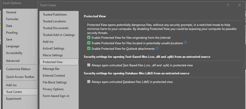 Protected View in Excel 365 Desktop App. - Microsoft Q&A