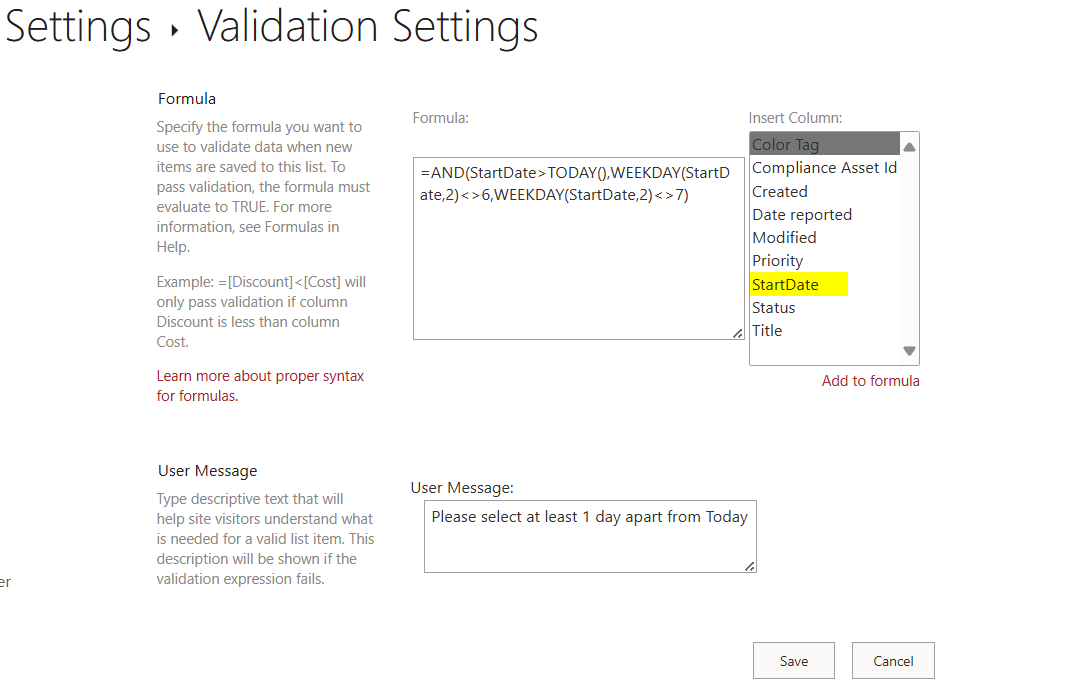 Add Validation in Microsoft Lists Date Column for Selecting Date at Least One Working Day from ...