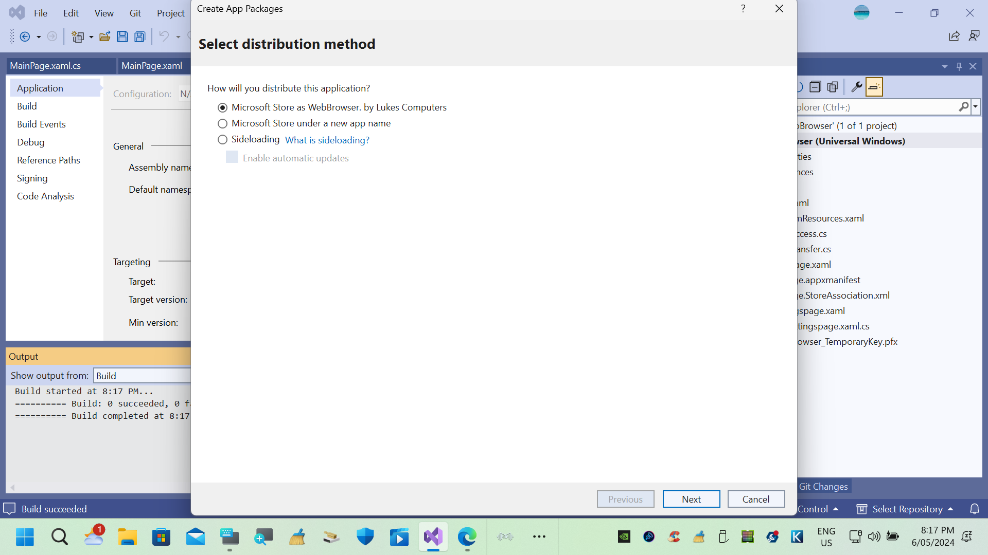 I have a problem with a uwp web browser app I can't publish it on visual studio 2022 - Microsoft Q&A