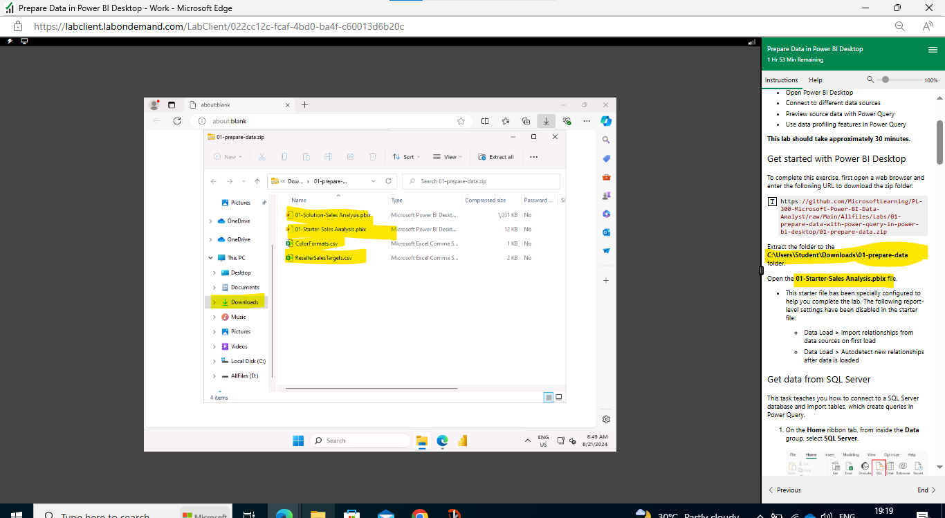 how to get access to datasets to perform with the data that showing in pl-300 certification ...