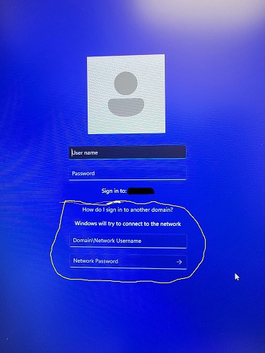 Windows 11 Login Screen shows "Domain\Network Username" and "Network Password" - Microsoft Q&A