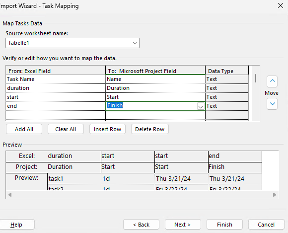 When importing from Excel into a current MS Project plan, I cannot import the data. It goes to ...
