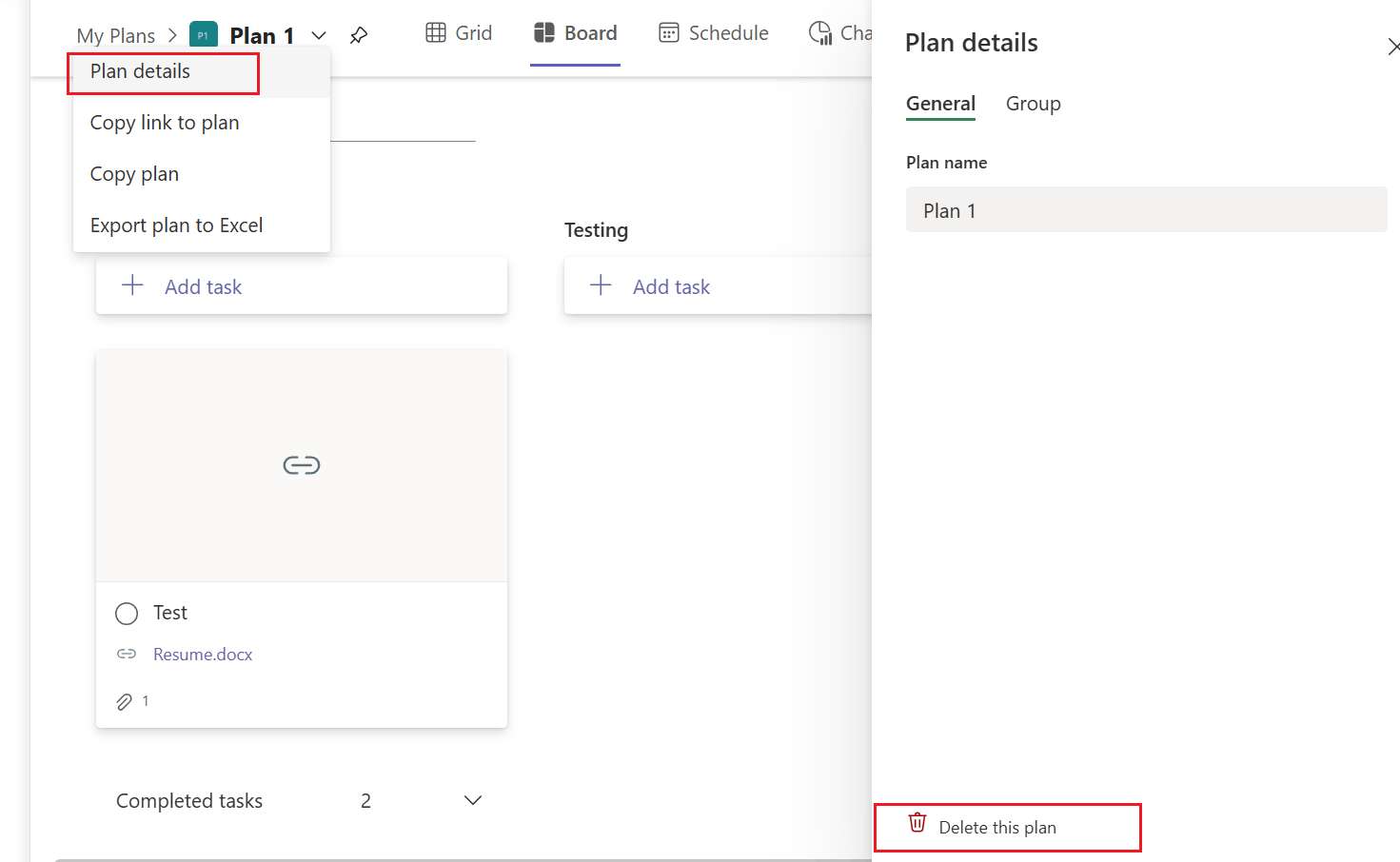 delete a microsoft planner's plan - Microsoft Q&A
