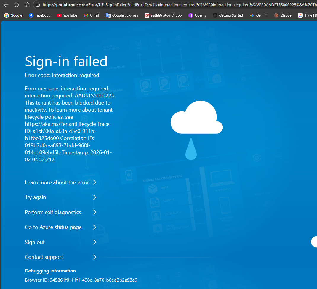 Cannot access Azure Portal: Error AADSTS5000225 Tenant blocked due to ...