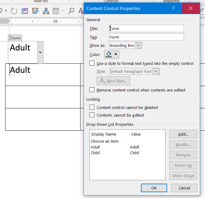 Select one Form from 2 forms in MS Word when with dropdown option ...