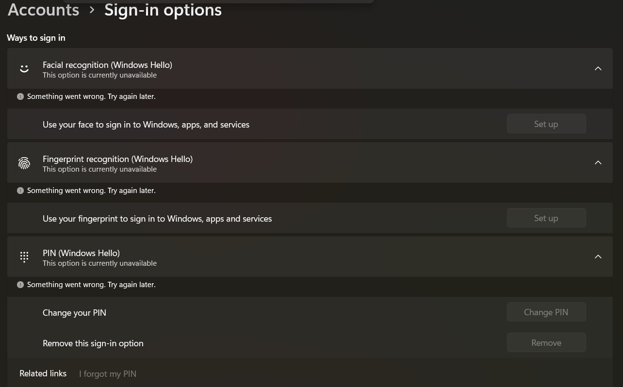 windows sign in options all unavailable?? - Microsoft Q&A