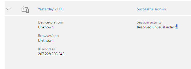 Successfull sign-in, unusual activity resolved. - Microsoft Q&A