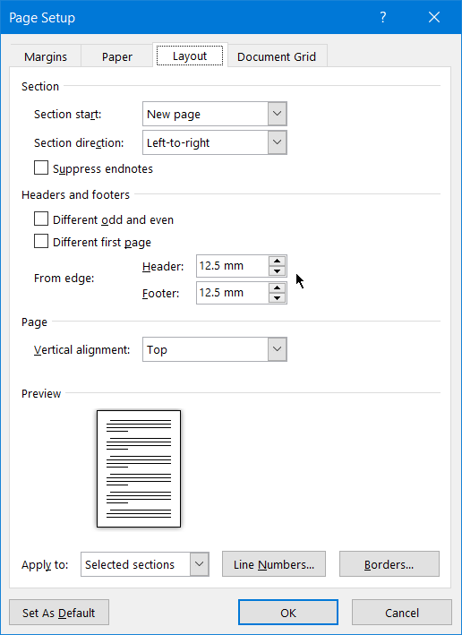 Header top margin will not change to correspond to lines of text or by ...