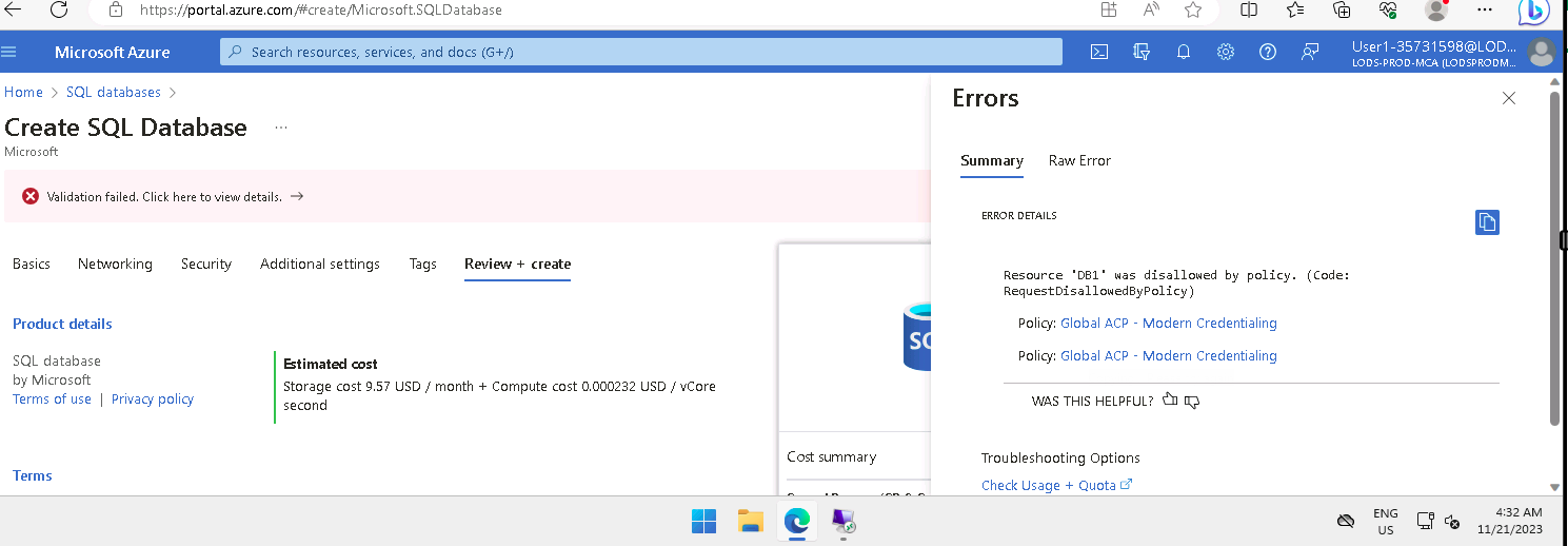 Microsoft Applied Skills - Error in Azure Portal - Microsoft Q&A