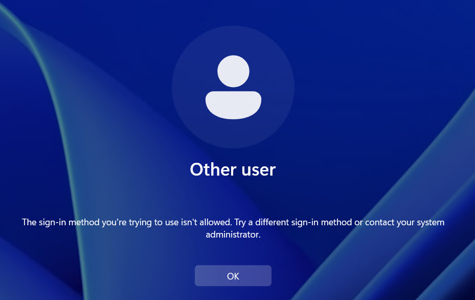 How do I fix issue "The sign-in method you are trying to use isn't allowed" sign-in from RDP ...