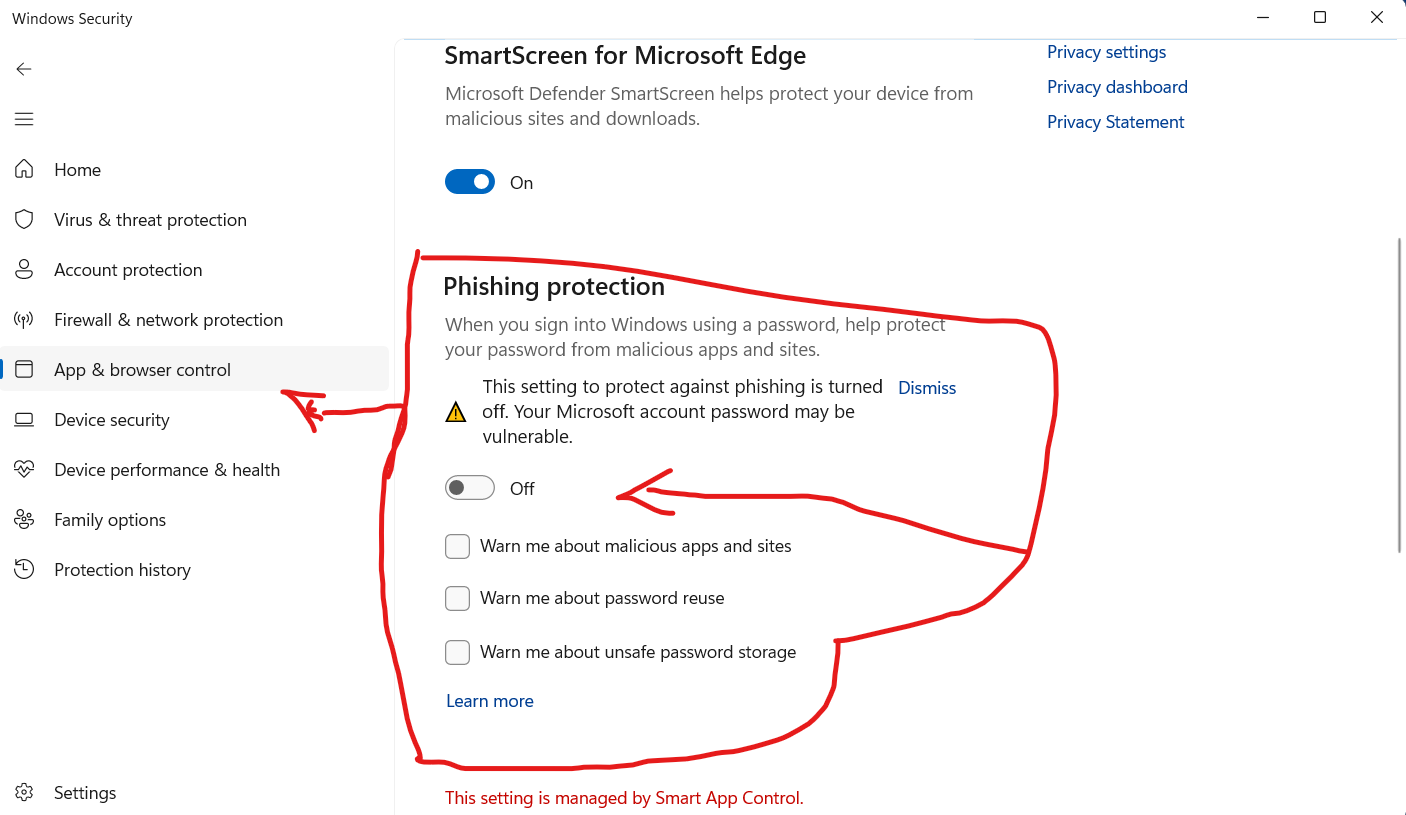 The phishing feature in Windows Defender is automatically locked after ...