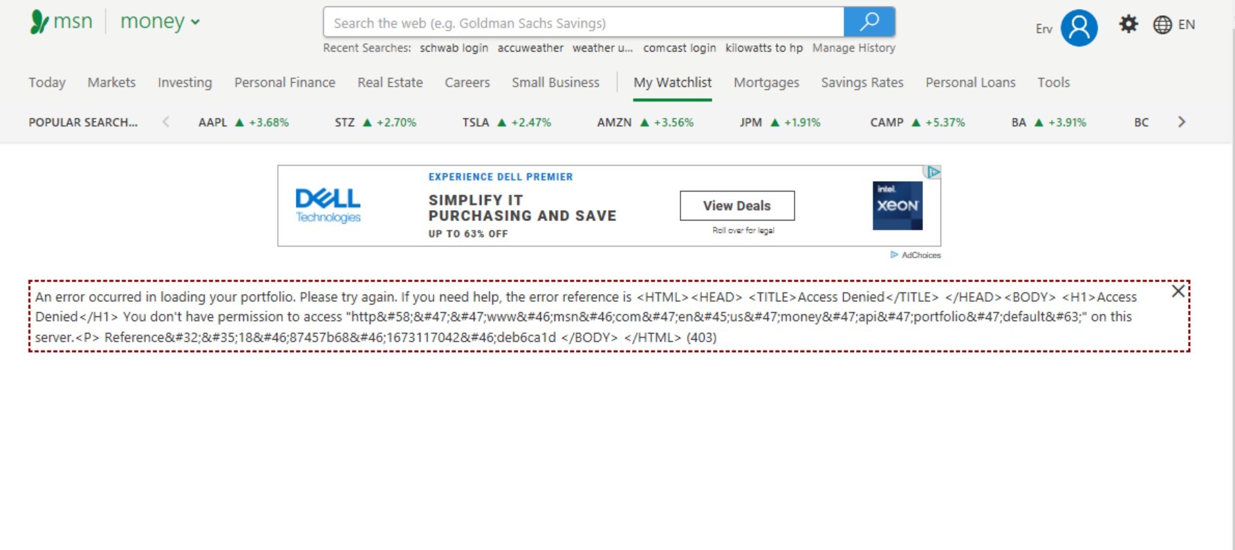 Not able to sign in to my watchlist on MSN money - Microsoft Q&A
