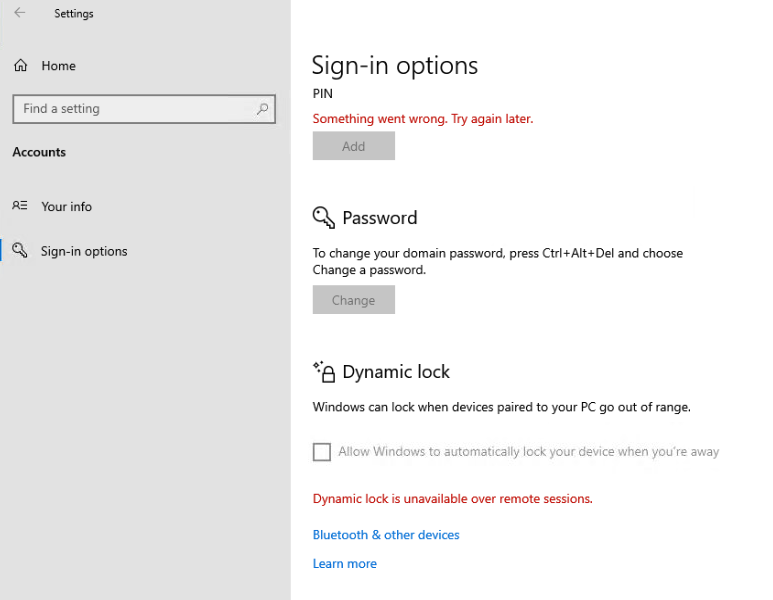 Domain-joined user has Password reset button grayed out in Settings ...
