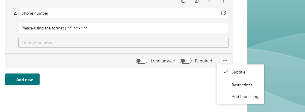 Formatting phone numbers in Microsoft Forms. - Microsoft Q&A