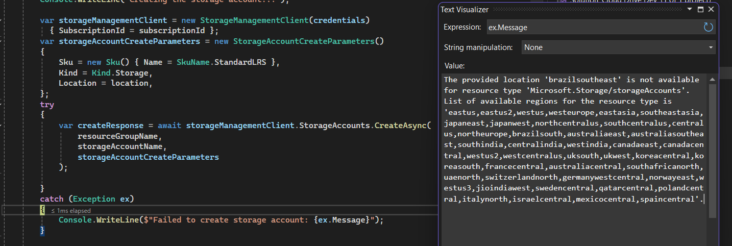 Get Azure Storage Account Regions using c# - Microsoft Q&A