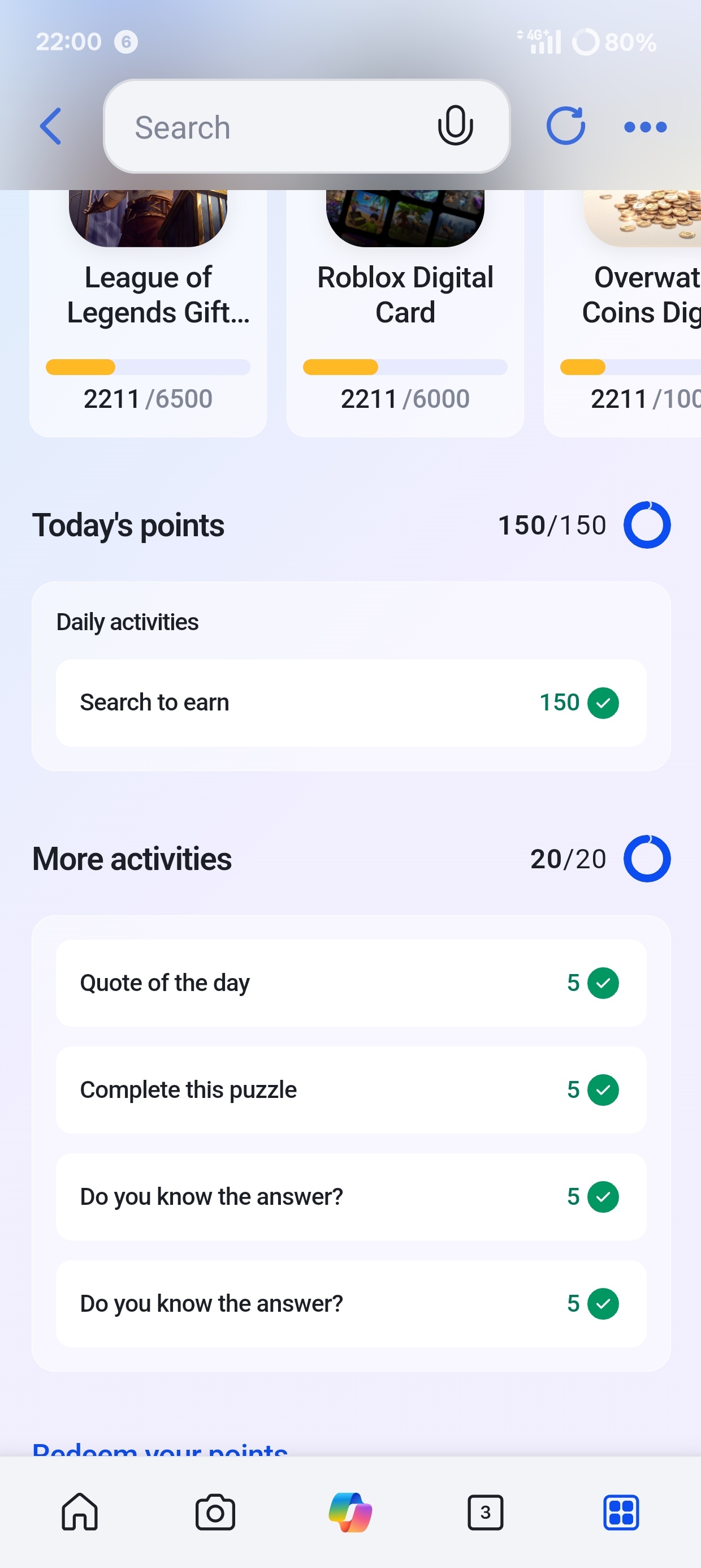 I am unable to find bing app microsoft rewards check in button, i am ...