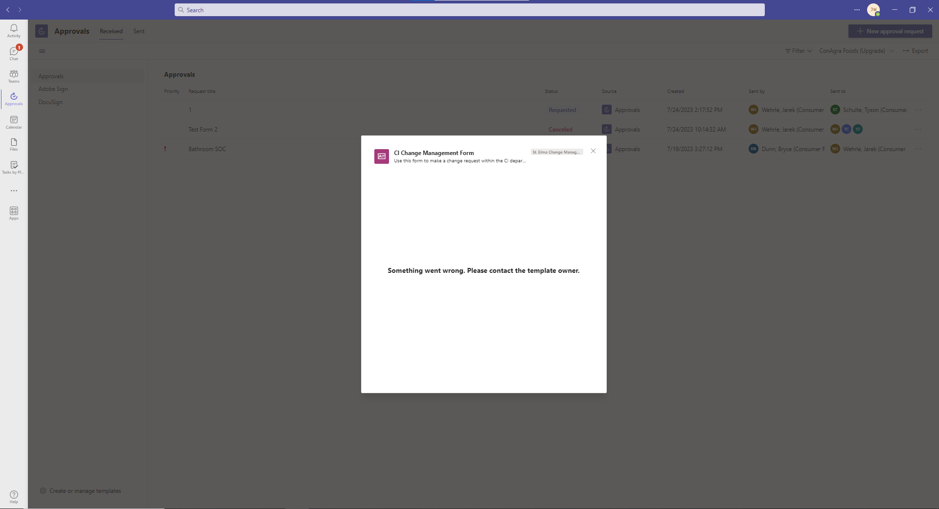 Approvals app not letting me create a request - Microsoft Q&A
