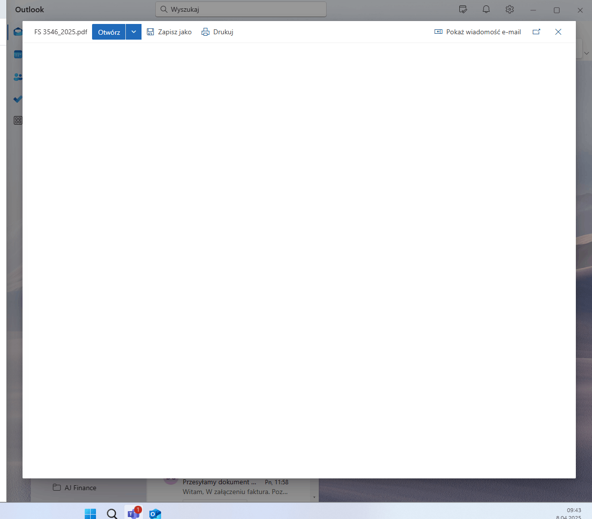 Outlook NEW - When I open the attachment a white window appears ...