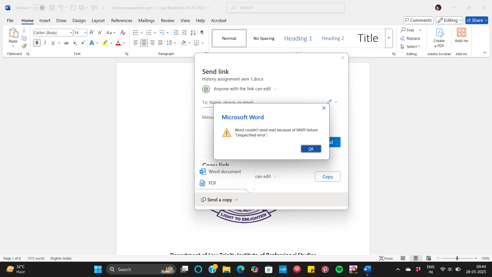 I have an issue with sharing my word docx as pdf through the share ...