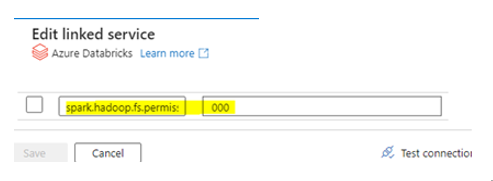 spark.hadoop.fs.permissions.umask-mode 000 was missed in Linked Services when post deployment ...