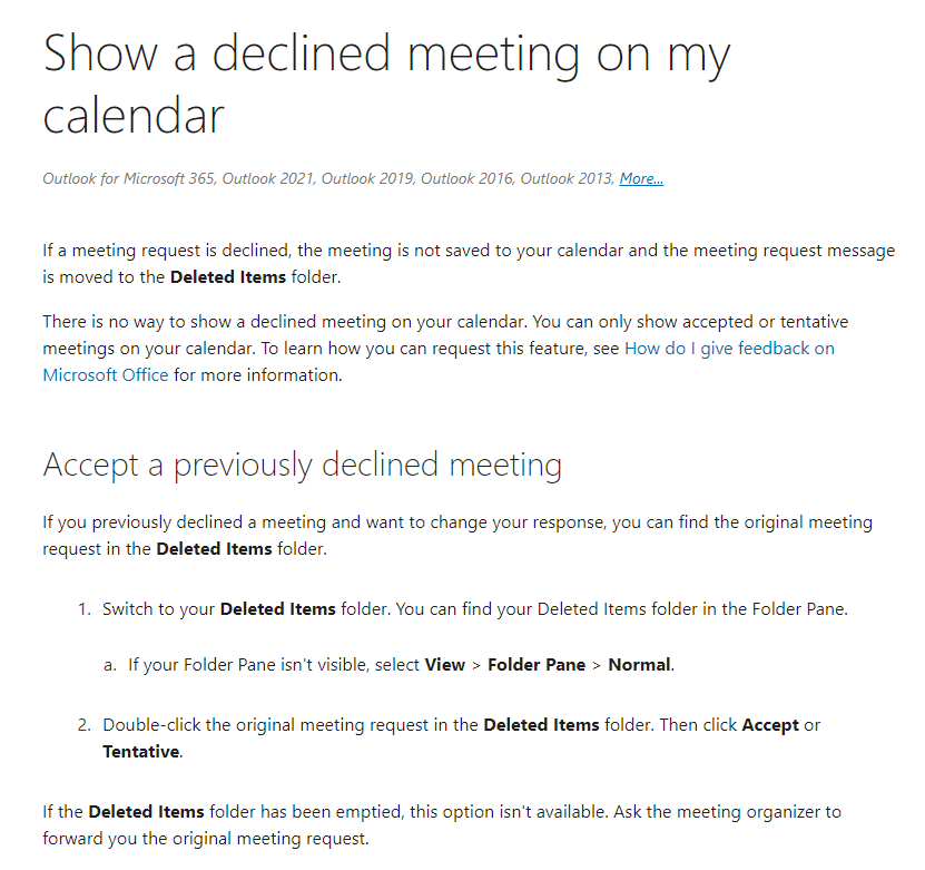 If you decline an invitation to a meeting in Outlook Calendar, is there ...