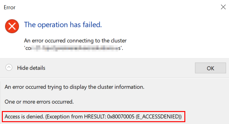 Access Denied Trying To Connect To A Cluster With Failover Cluster Manager After Upgrading To
