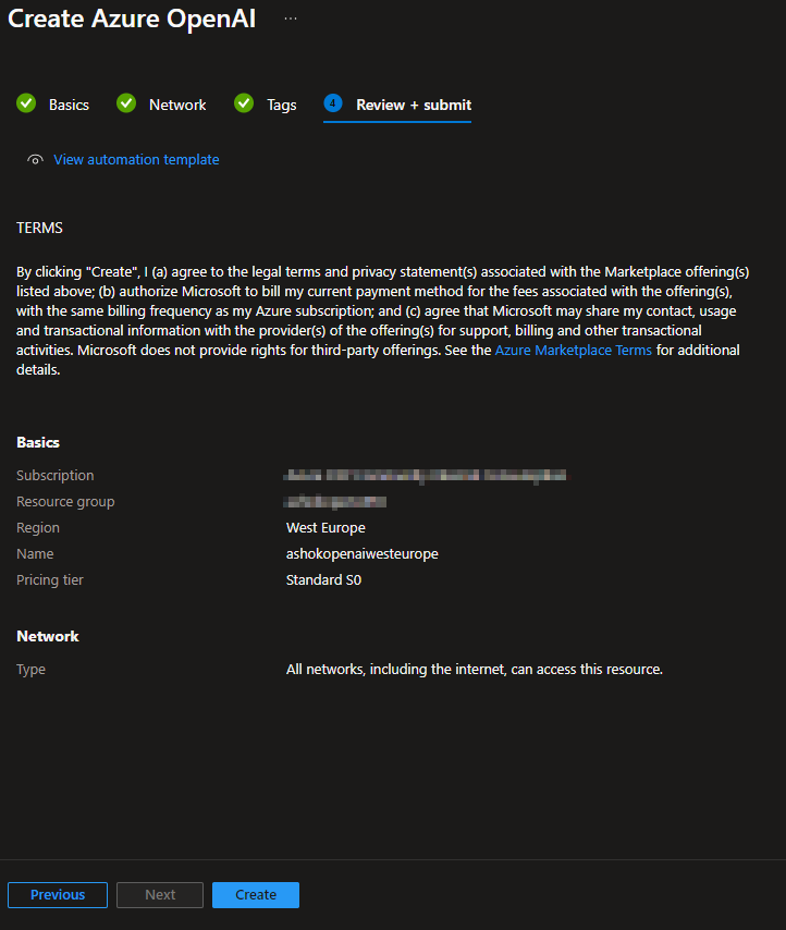 Unable to retrieve prices and legal terms when creating Azure OpenAI service - Microsoft Q&A