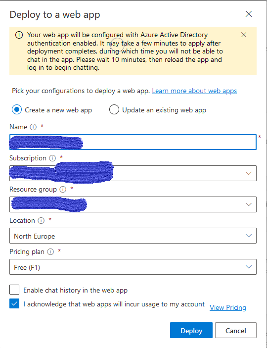Unable to deploy gpt-3.5 model to web app through azure openai studio ... Unable to deploy gpt-3.5 model to web app through azure openai studio ...