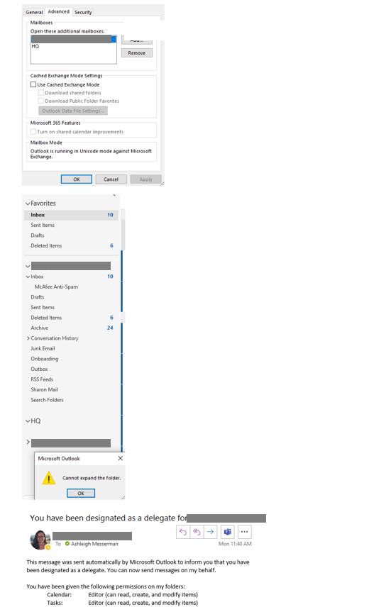 "Cannot expand the folder" for delegate mailboxes - Microsoft Q&A