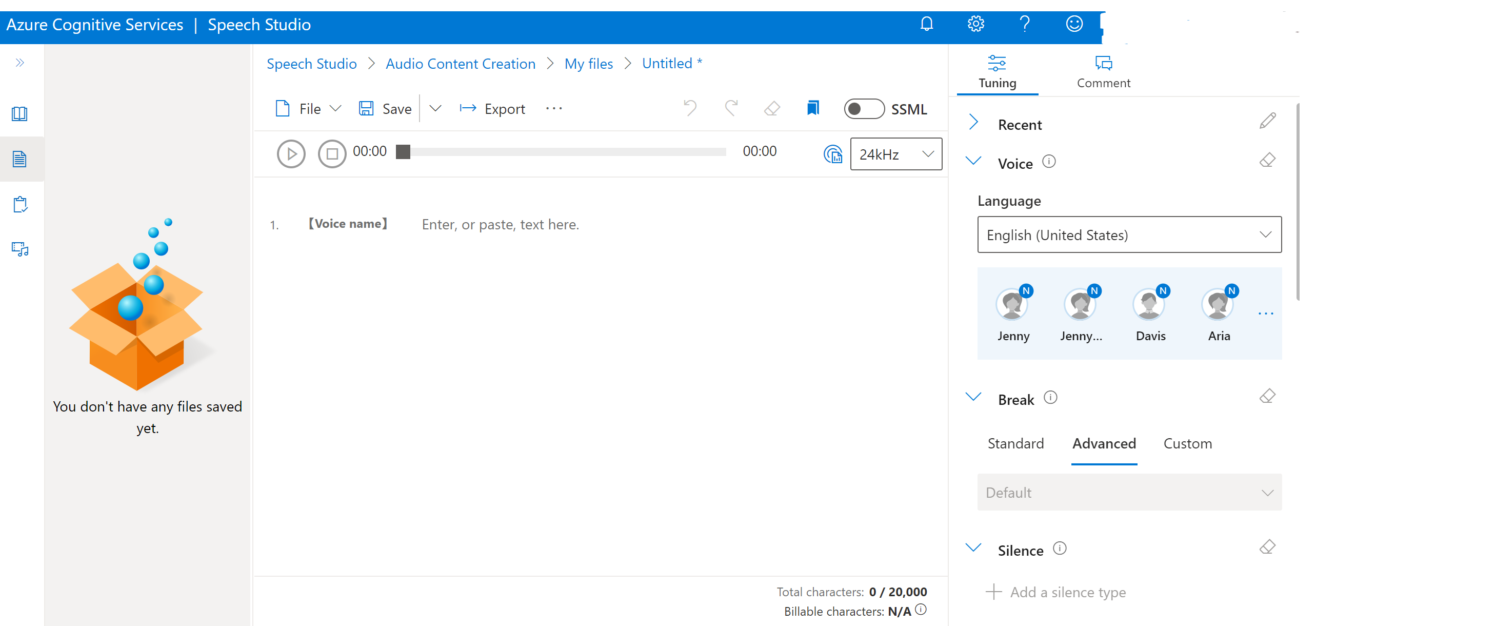 Where do I find the dialog box to enter text and get azure voice? - Microsoft Q&A