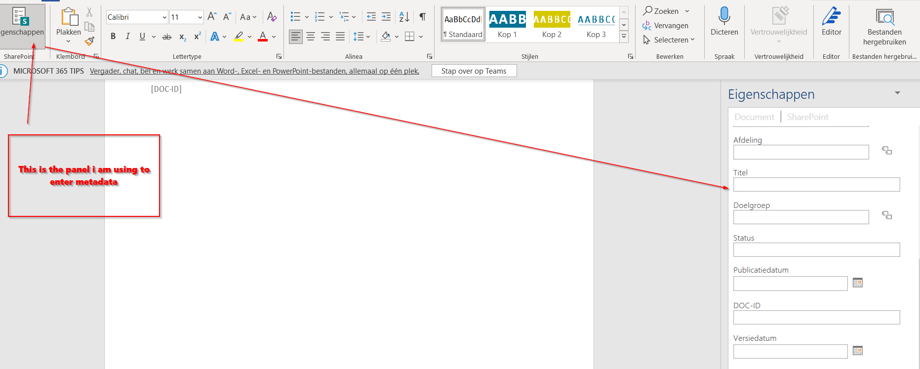 Sharepoint Metadata in Word - Microsoft Q&A