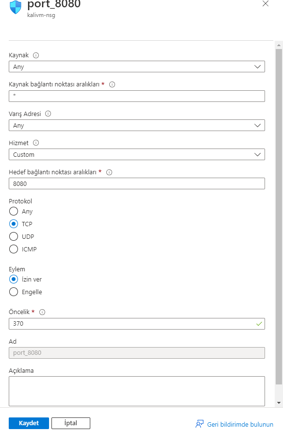 Azure portal cant open port 8080 - Microsoft Q&A