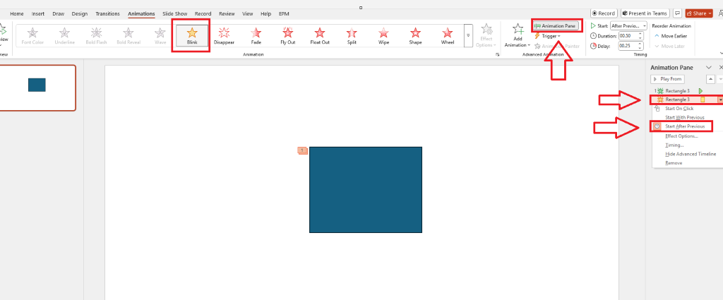How do you hide PowerPoint animation BLINK prior to click start ...