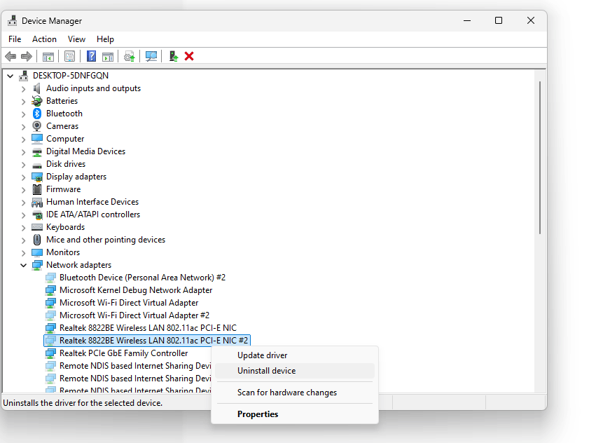 My Realtek 8822BE Wireless LAN 802.11ac PCI-E NI,C keeps turning off on ...