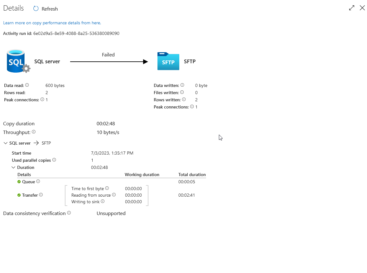 Azure Data Factory Copy To Sftp Times Out From Sql Database Microsoft Qanda
