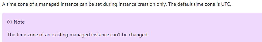 Request to change time zone for Azure SQL MI instnace - Microsoft Q&A